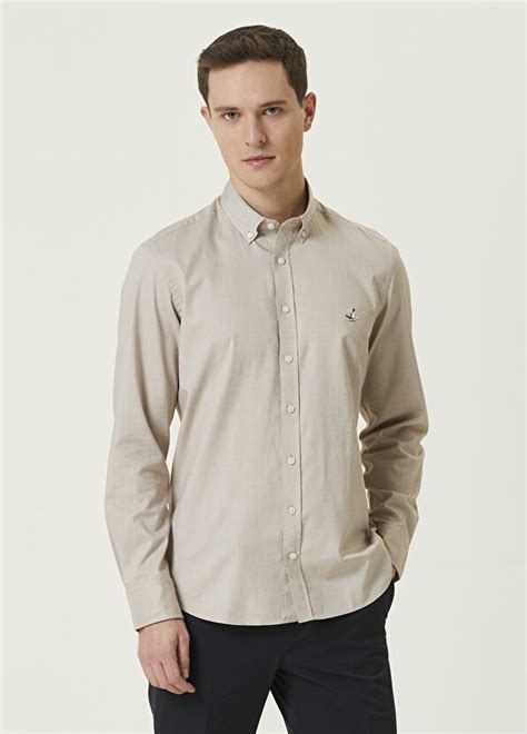 Beymen Club Slim Fit Bej Oxford Gömlek Bej
