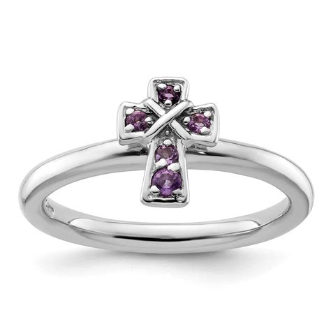 Sterling Silver Stackable Expressions Rhodium Amethyst Cross Ring Gld