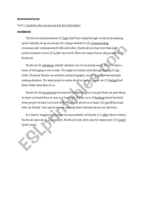 Grammatical Error Esl Worksheet By Clovyrawk23