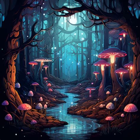Premium Photo Magical Forest With Magic Mushrooms