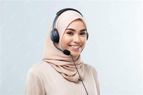 Premium Photo Hijabi Muslim Woman Customer Service Call Center With