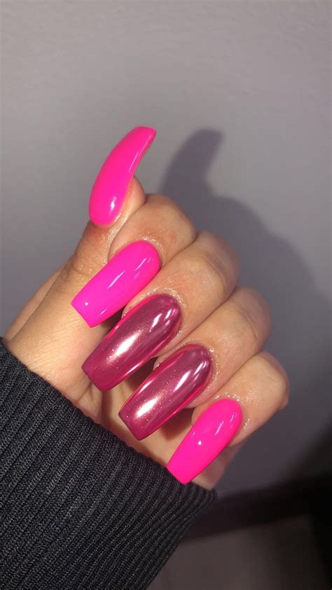 Pink Chrome Long Acrylic Nails Pink Chrome Nails Pink Acrylic Nails