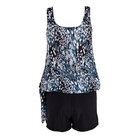 Aboser Two Piece Blouson Tankini Swimsuits For Women Camo Print Modest