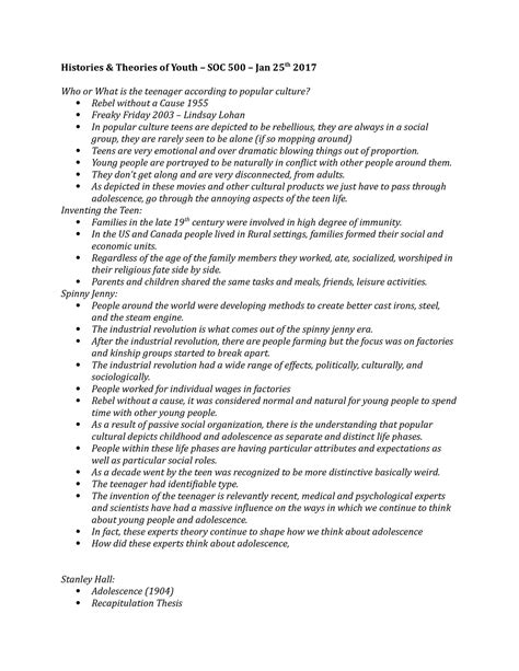 Soc Lecture Notes Histories Theories Of Youth Soc