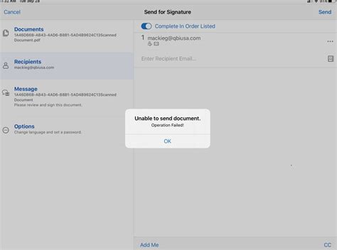 Unable To Send Document Operation Failed Adobe Community