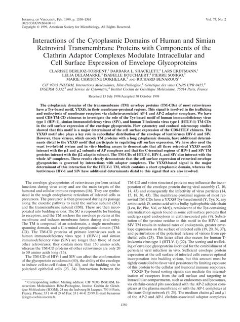 Pdf Interactions Of The Cytoplasmic Domains Of Human And Simian