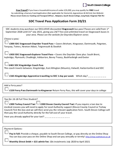 Fillable Online Sdc Travel Pass Application Form 2021 South Devon