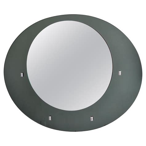 Mid Century Italian Mirror With Gray Glass Frame In Style Of Fontana