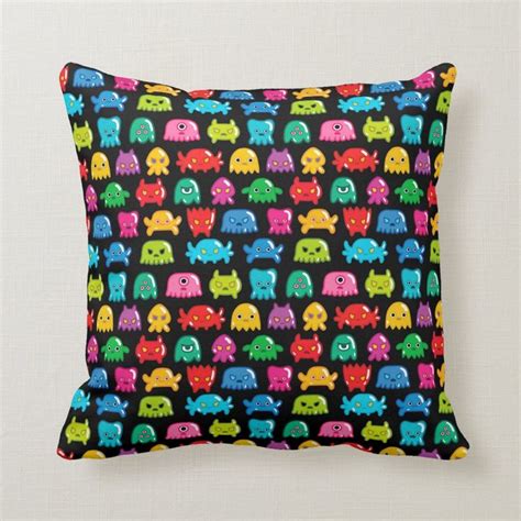 Video Game Monsters Geek Nerd Gamer Pattern Throw Pillow Throw Pillows Throw Pillows