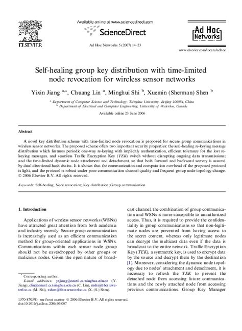 Pdf Self Healing Group Key Distribution With Time Limited Node