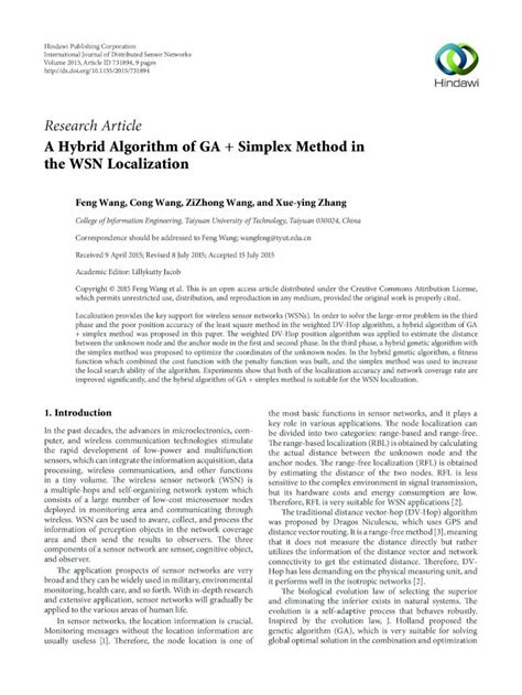 Pdf Research Article A Hybrid Algorithm Of Ga Simplex Method