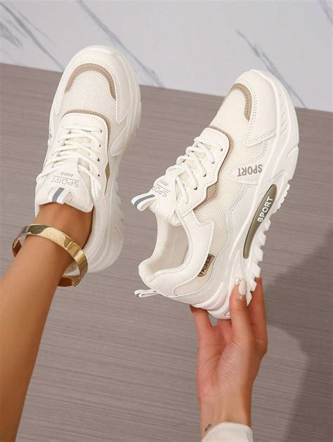 Women Letter Graphic Lace Up Front Chunky Sneakers Sporty Sneakers