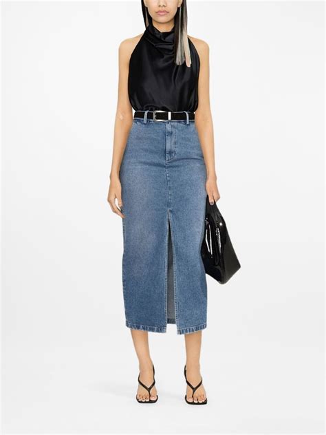 Front Slit Denim Midi Skirt Armarium