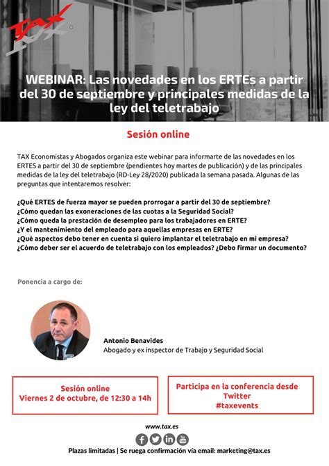 Webinar Tax Las Novedades En Los Ertes A Partir Del 30 De Septiembre Y