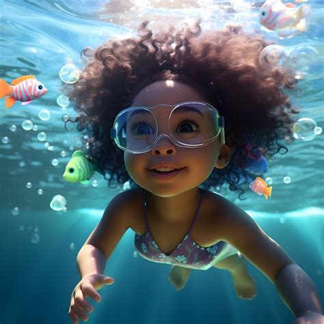 Premium Ai Image Cute Girl Swimming In Ocean
