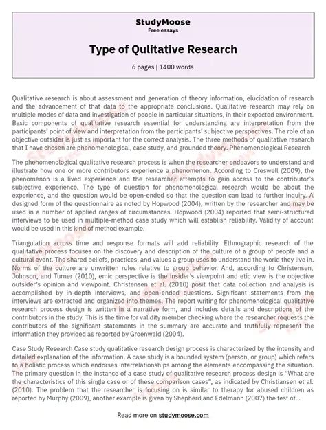 Type Of Qulitative Research Free Essay Example