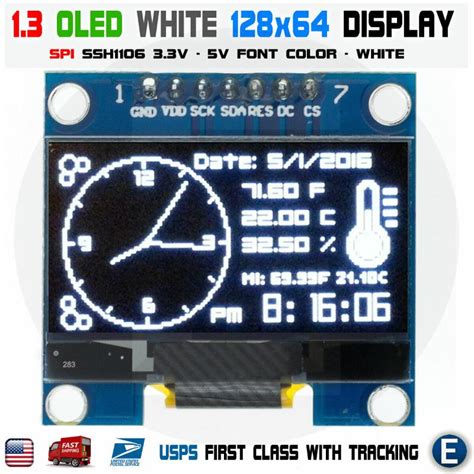 1 3吋 spi 128x64 led oled lcd顯示模塊arduino 白色 ssh1106 美國 PChomeUSA 海外代購
