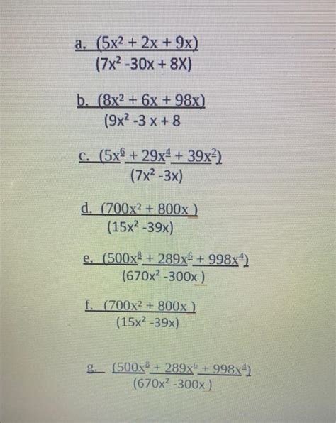 A 7x230x 8x 5x2 2x 9x B 9x23x 8 8x2 6x 98x Chegg
