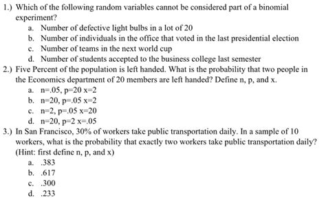 Solved 1 Which Of The Following Random Variables Cannot Be Chegg Com