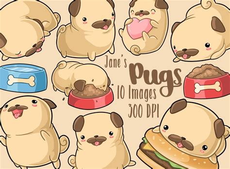 Kawaii Pugs Clipart Kawaii Download Instant Download Pug Cute