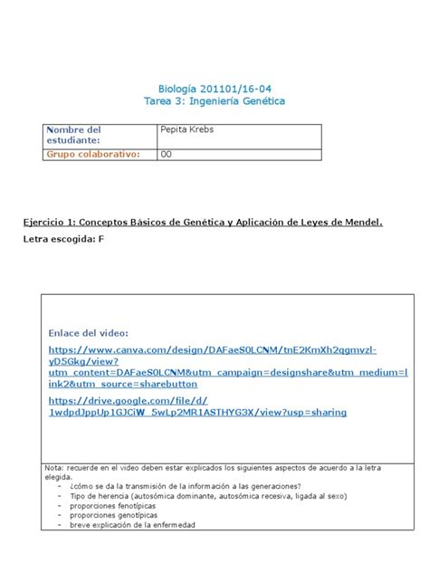Ejemplo Tarea 3 Pdf Adn Genética