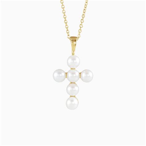 Pearl Cross Pendant With Chain 14k Gold