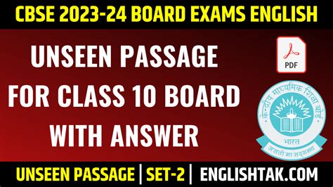 Unseen Passage For Class Board With Answer Board