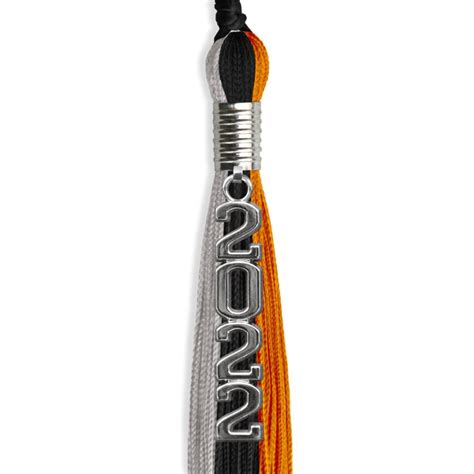 Blackorangegrey Graduation Tassel With Silver Stacked Date Drop