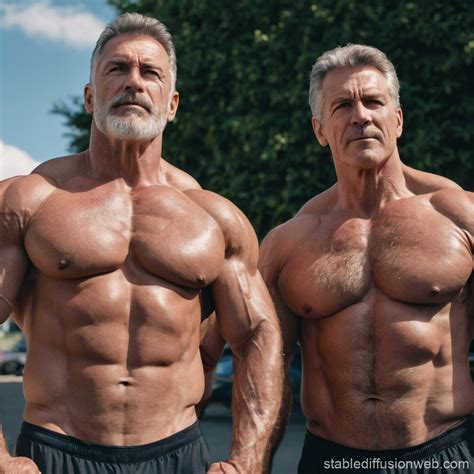 Two Mature Muscle Daddies Flexing Stable Diffusion Online