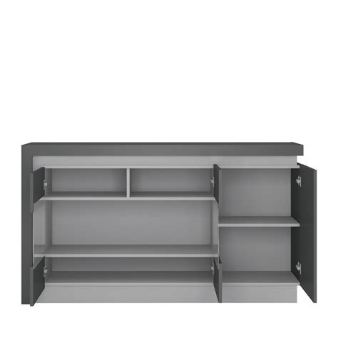 Grey High Gloss Sideboard With Glass Front Homegenies