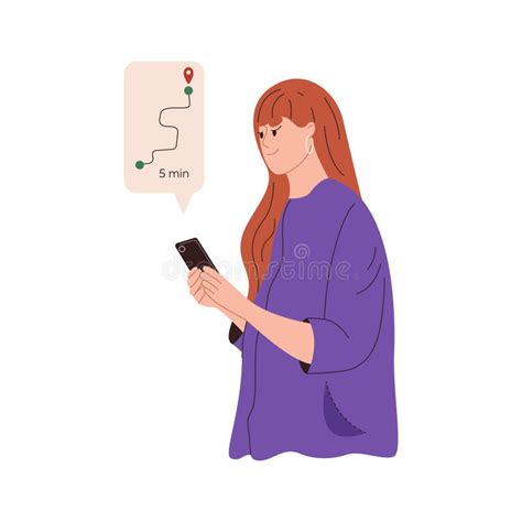 Woman Holding Smartphone In Hands And Using Navigator Stock Vector