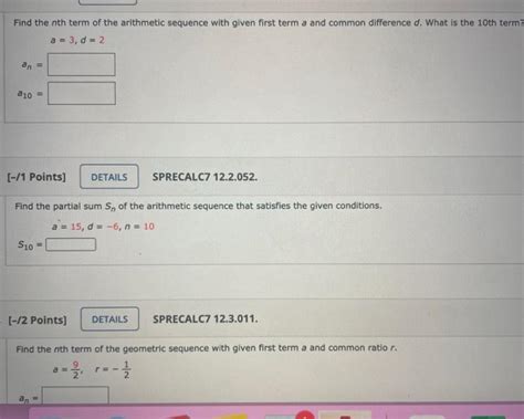 Solved Find The Nth Term Of The Arithmetic Sequence With Chegg