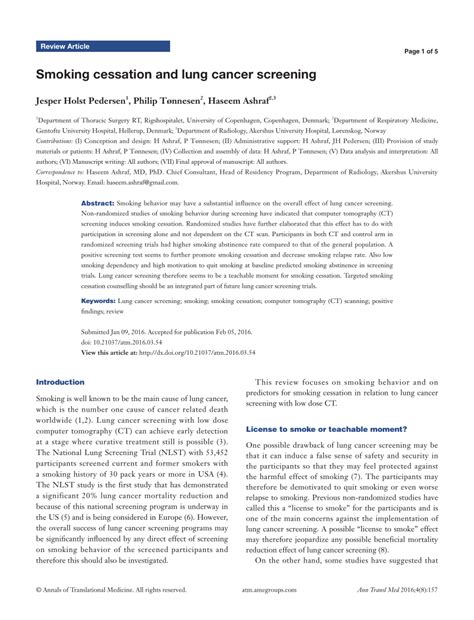 Pdf Smoking Cessation And Lung Cancer Screening