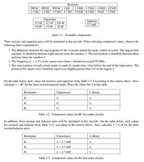 Solved Table 3 1 Available Componentsthree Resistor And