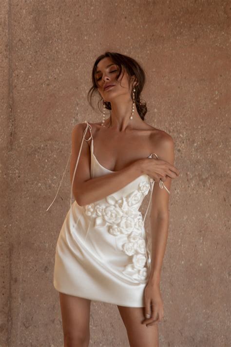 Spaghetti Straps Short Mini A Line Second Wedding Dress 3d Flowers Sat