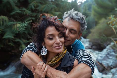 Couple Hugging Outdoors Premium Ai Generated Image