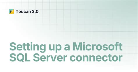 Setting Up A Microsoft SQL Server Connector Toucan 3 0
