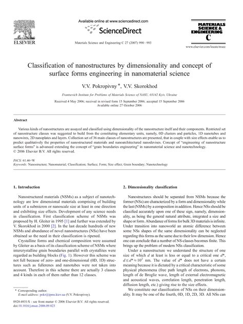 Pdf Classification Of Nanostructures By Dimensionality And Concept Of