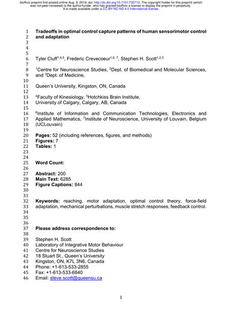 Pdf Tradeoffs In Optimal Control Capture Patterns Of Human Sensorimotor Control And Adaptation