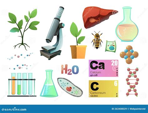 Set Chemistry Objects Science Items Picture Study Of Living Cells Of