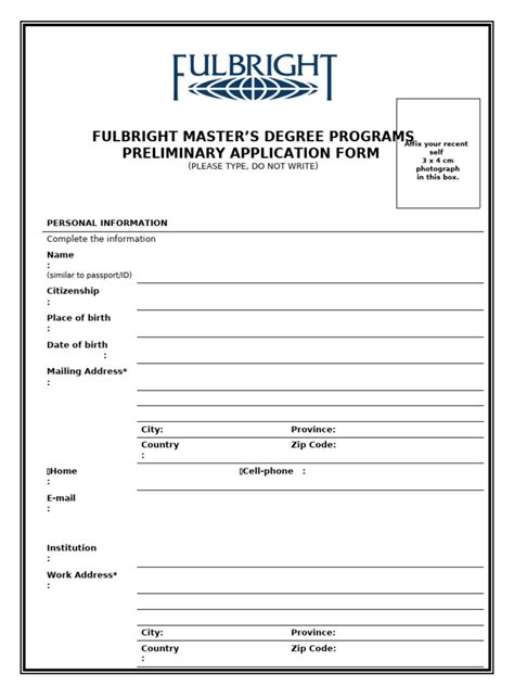 2016 Fulbright Master Application Form Pdf Thesis Graduate Record