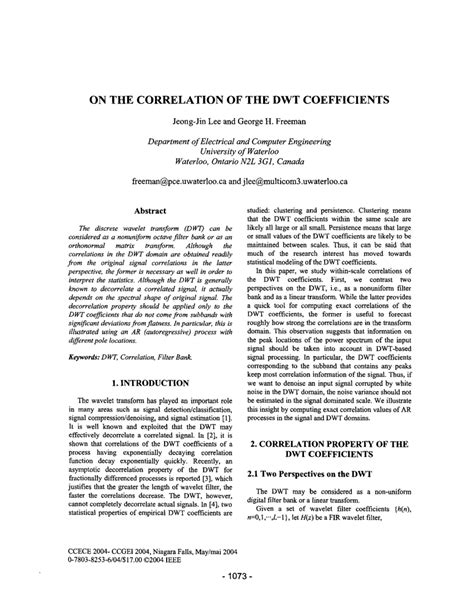 Pdf On The Correlation Of The Dwt Coefficients