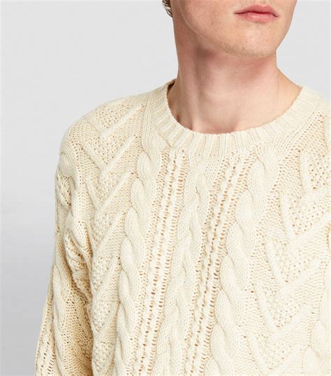 Mens Polo Ralph Lauren White Cotton Cashmere Cable Knit Sweater