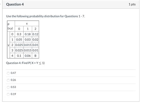 Solved Question 4 1 Pts Use The Following Probability