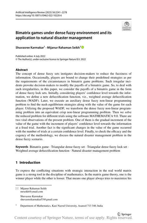 Bimatrix Games Under Dense Fuzzy Environment And Its Application To Natural Disaster Management