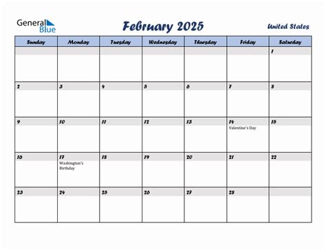 Printable February 2025 Monthly Calendar With Holidays For United States