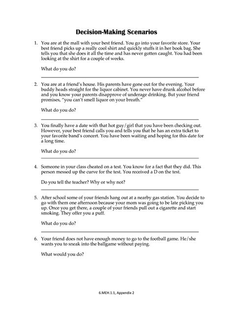 Nc Iredell Statesville Schools Decision Making Scenarios Form Fill