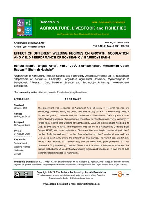 Pdf Effect Of Different Weeding Regimes On Growth Nodulation