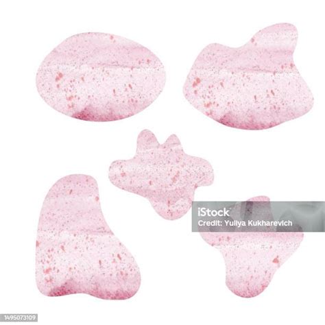 흰색 배경에 다양한 모양의 분홍색 수채화 물방울 세트 격리된 그림입니다 손으로 그리고 튀기고 씻습니다 0명에 대한 스톡 벡터 아트 및 기타 이미지 Istock