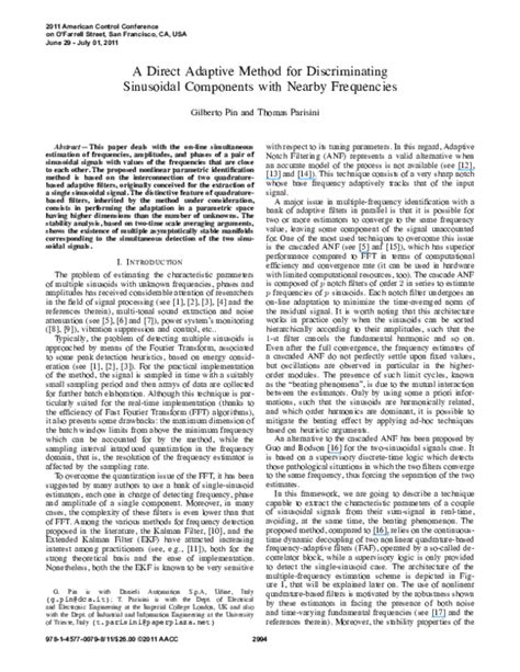 Pdf A Direct Adaptive Method For Discriminating Sinusoidal Components With Nearby Frequencies